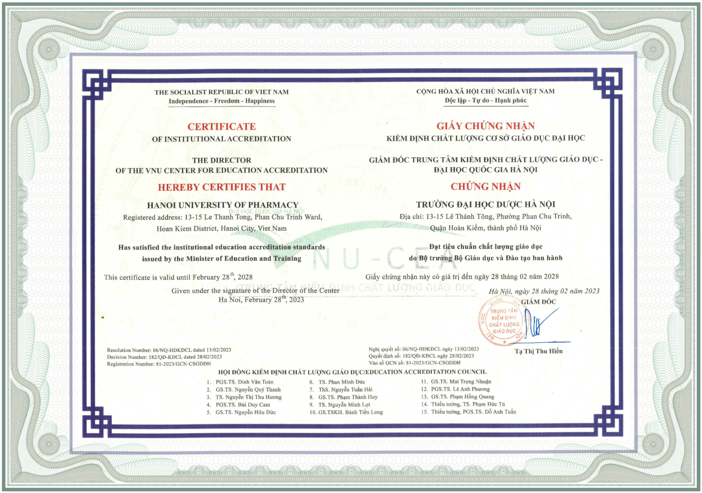 HANOI UNIVERSITY OF PHARMACY – THE PRIDE OF QUALITY, THE MARK OF ...